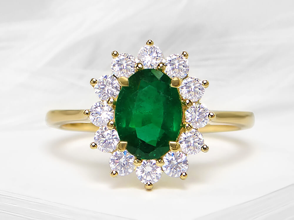 Classic Diamond and Emerald Oval Diamond Ring - Ian Sharp Jewellery